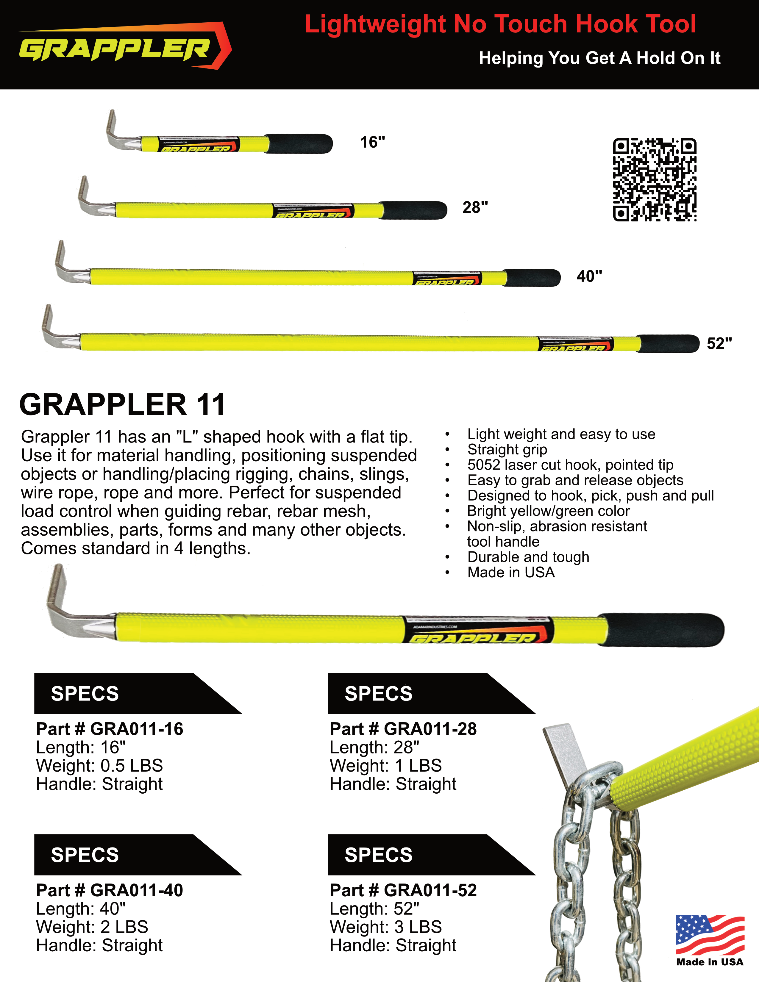 Grappler 11 Hand Safey Hook Tool. Lightweight Hand Safety Tool Used To ...
