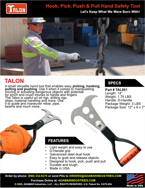 Talon - Dual Hook, Super Strong, Lightweight Hand Safety Tool Used To ...